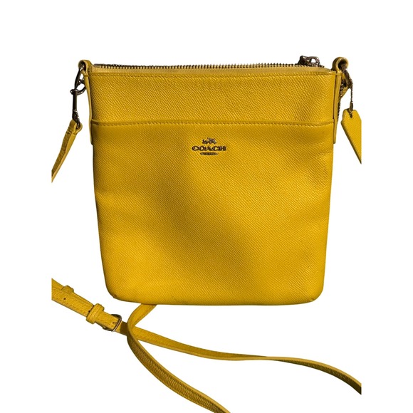 Coach | Bags | Coach Crossbody Bag Yellow Pebble Leather Shoulder Bag ...